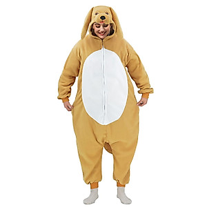 vavalad Adult Golden Dog Retriever Onesie Costume Pajamas Cosplay One Piece Pajamas Jumpsuit Hooded Romper for Women men