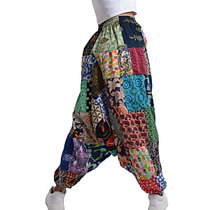 PEACH PEBBLE Women's Harem Pants 100% Cotton, Bohemian Yoga Boho Hippie Aladdin Colorful Patchwork Harem Pants, Soft Cotton Casual Fashion Women
