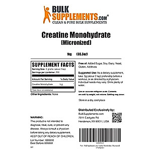 BULKSUPPLEMENTS.COM Creatine Monohydrate Powder - 5g of Micronized Creatine Monohydrate Powder per Serving, Pre Workout Creatine, Vegan Creatine, Creatine for Building Muscle (1 Kilogram - 2.2 lbs)