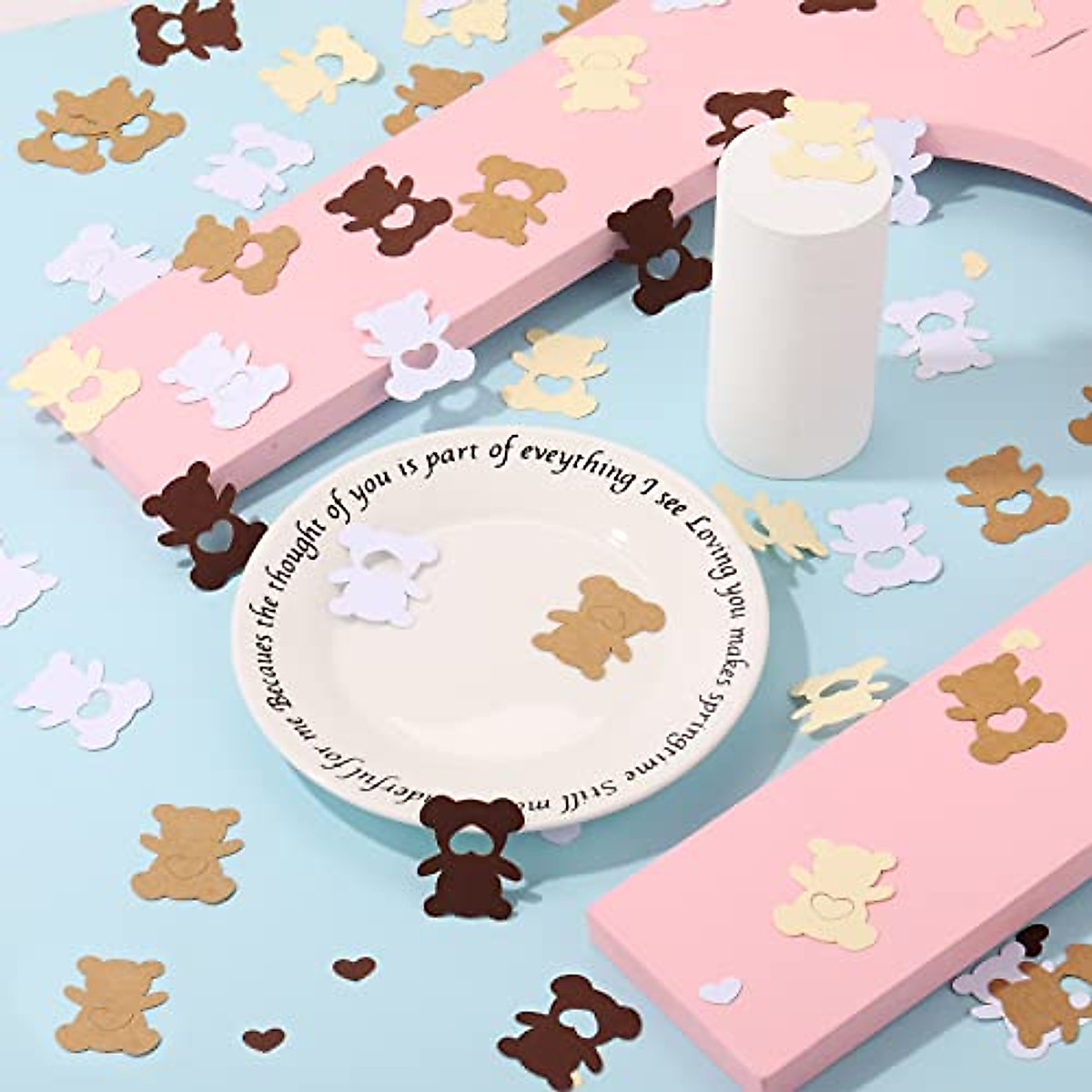 210 Pieces Bears with a Heart CutOut Confetti Baby Shower Cream Brown Paper Confetti Sprinkles Bear Table Confetti for Boy Girl Home Party Table Decorations