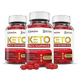 Justified Laboratories (3 Pack) Sure Slim Keto ACV Gummies 1000MG with Pomegranate Juice Beet Root B12 180 Gummys