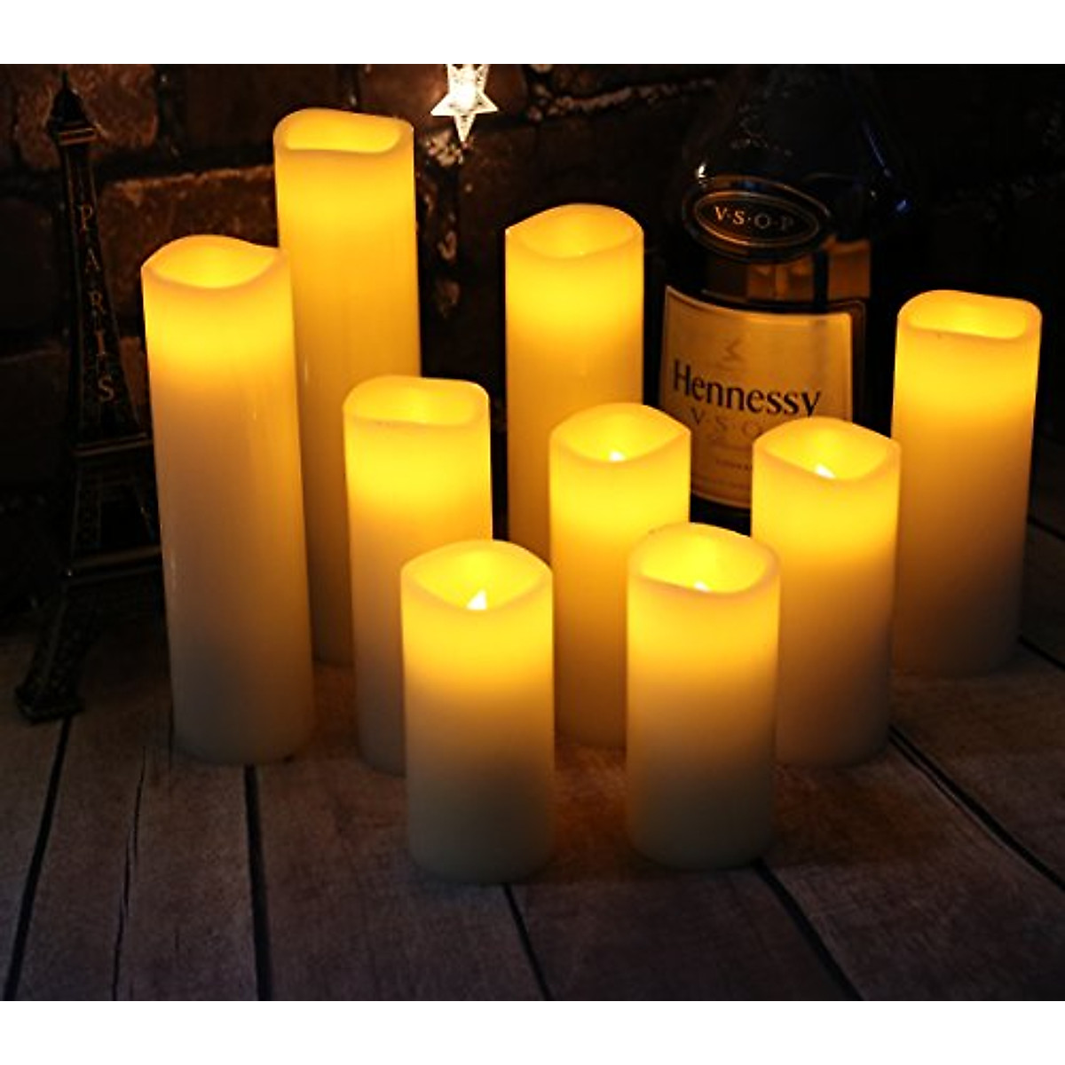 Vickiss Flameless Candles Battery Operated Candles 4" 5" 6" 7" 8" 9" Set of 9 Ivory Real Wax Pillar LED Candles with 10-Key Remote and Cycling 24 Hours Timer