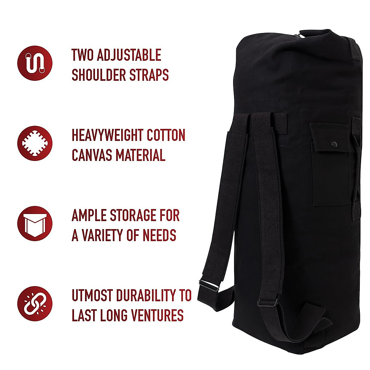 Rothco Gi Style Canvas Double Strap Duffle Bag, Black