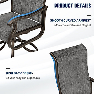 UDPATIO Patio Swivel Dining Chairs Set of 4, Outdoor Swivel Chairs High Back with All Weather Textilene Metal Rocking Frame for Lawn Garden Backyard, Dark Gray