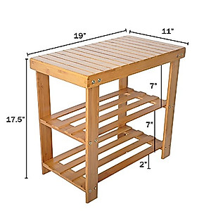LUCKYERMORE 2-Tier Shoe Rack Bench Seat Entryway Storage Shelf Bamboo Shoes Rack Small