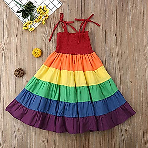 Toddler Kids Girls Summer Dress Rainbow Sleeveless Halter Beach Tutu Sundress One Piece (Rainbow Dress, 6-7 Years)