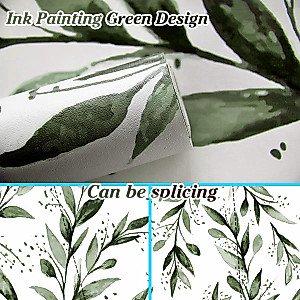Erfoni Leaf Peel and Stick Wallpaper Green Contact Paper 17.7"x 118.1" Green Leaves Self Adhesive Wallpaper Removable Wallpaper for Cabinets Decor