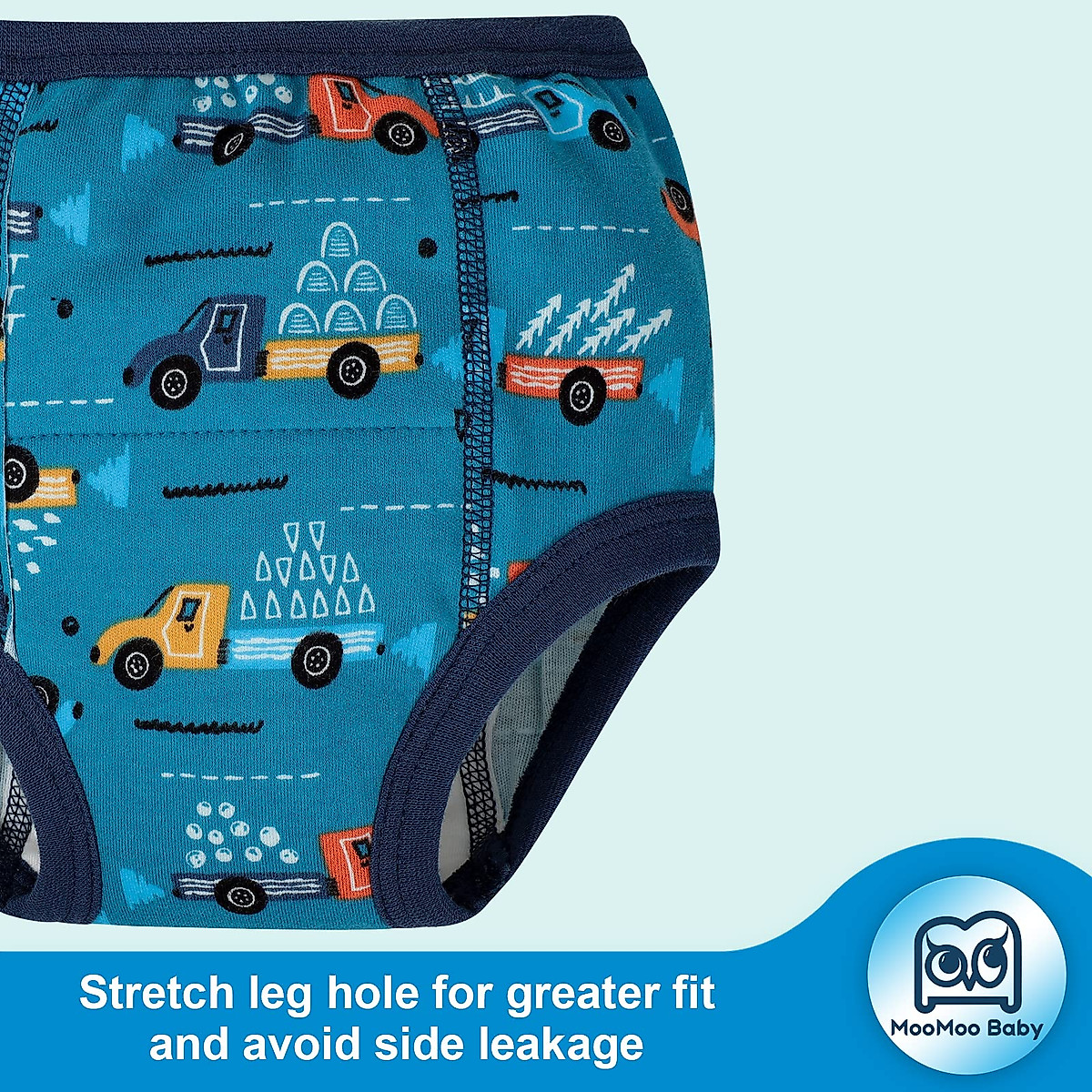 MooMoo Baby 6 Packs Potty Training Underwear Absorbent Vehicle Training Pants for Toddler Boys Pee Pants 2T-7T