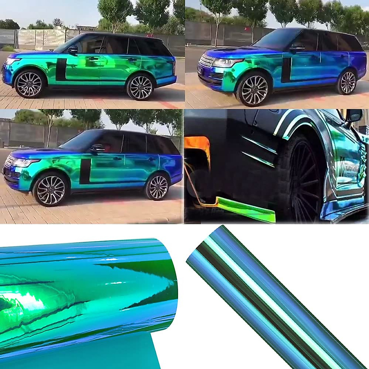 ASENDIWAY Holographic Rainbow Chrome Car Adhesive Vinyl Wrap Gloss Decal Sticker Film Sheet Air Bubble Free DIY Vinyl
