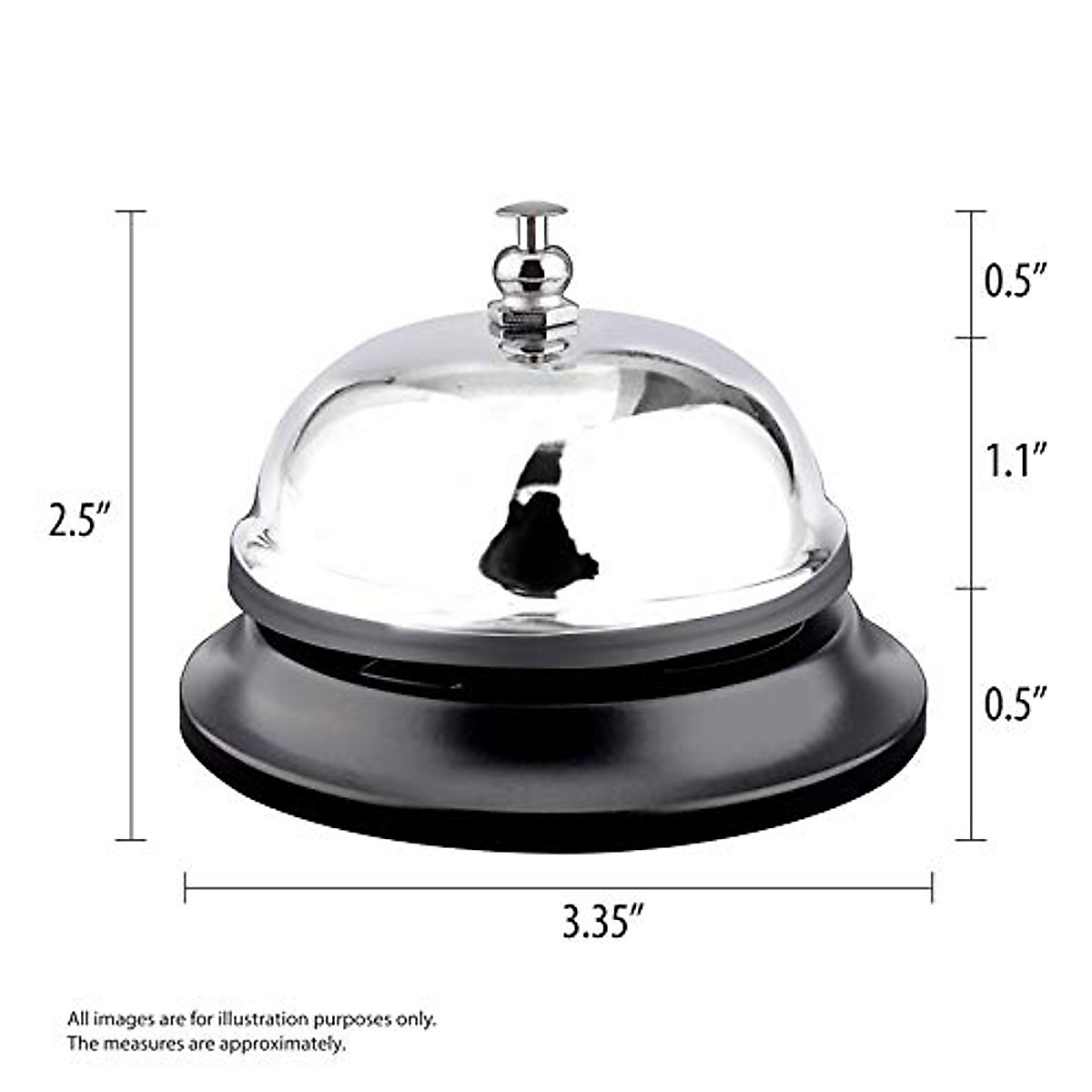 Call Bell Chrome Finish. Hand front desk ringing bell service hotel, counter, school teacher classroom, restaurant, reception, Hospitals, warehouse, office, dinner, kitchen, elderly ring. 3.38"/Silver