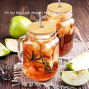 SBMKK Bamboo Lids for Glass Cups 16 OZ Beer Can Glass, Bamboo Mason Jar Lids Regular Mouth with Straw Hole, 70mm/2.75 Inch Wooden Lid 3 PCS