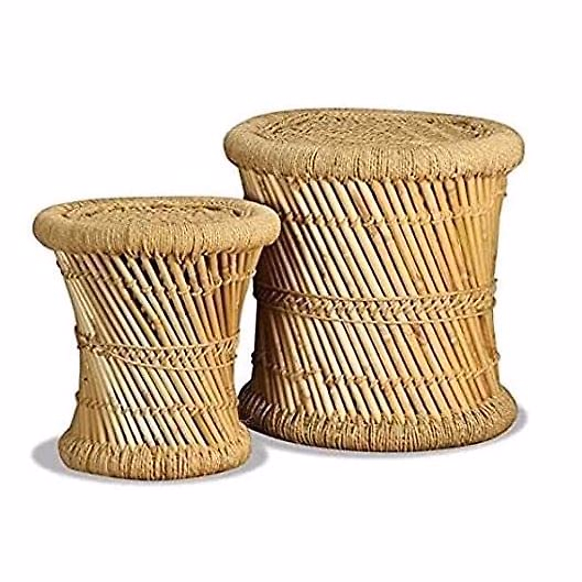KAM Home Handicrafts Bamboo Stool MUDDA Stool Set of 2 PCS Chair/Stool/Muddha/Mudda for Outdoor Indoor Furnishing 2 Piece