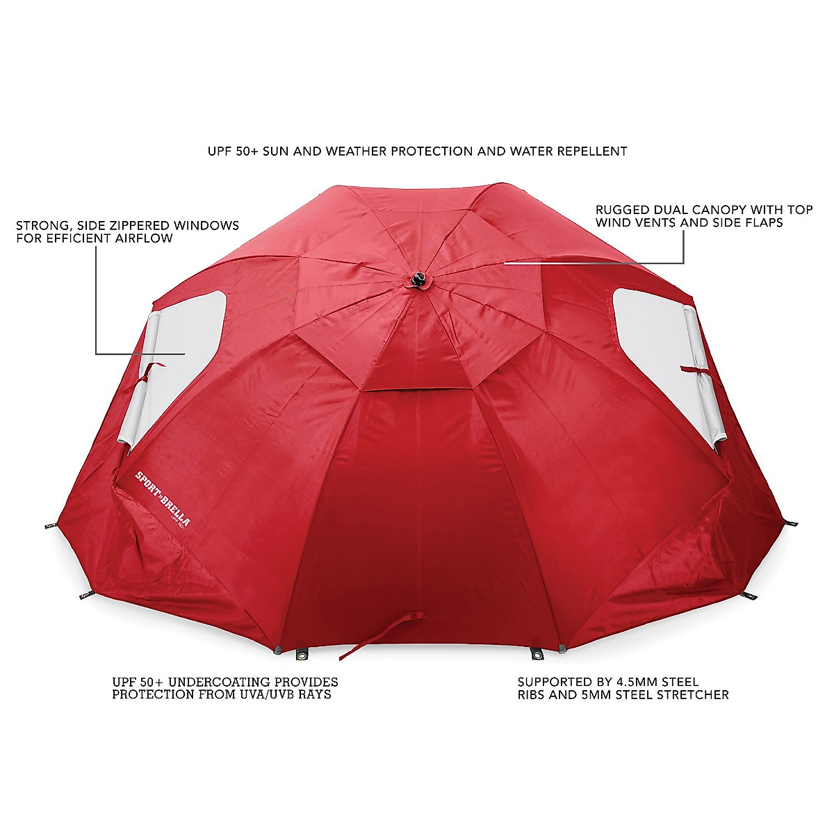 Sport-Brella Vented SPF 50+ Sun and Rain Canopy Umbrella for Beach and Sports Events (8-Foot, Red)