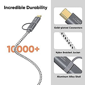 CableCreation 2 in 1 USB C Cable 0.8ft, Braided Micro USB + USB C to USB A Fast Charge Cord Compatible with Galaxy S22 Ultra Note 8, Pixel XL, Android & USB-C Devices, 0.25 M/Space Gray