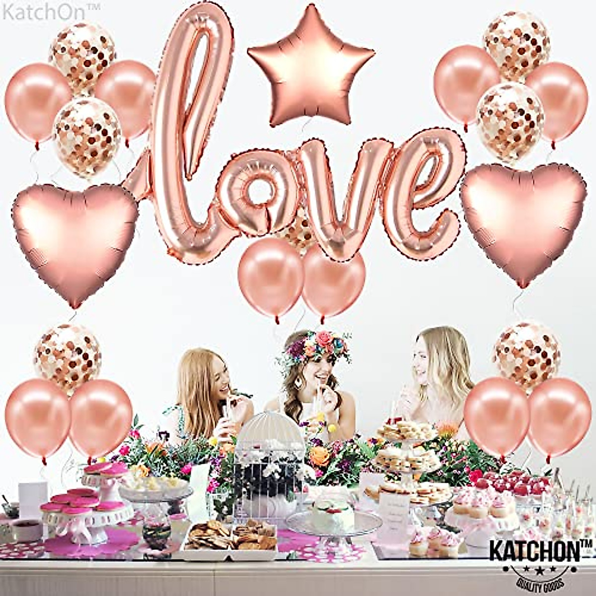 Huge, Rose Gold Love Balloon Set - 36 Inch, Pack of 21 | Rose Gold Valentine Decorations | Love Balloons, Heart Balloons for Valentines Day Decor | Valentines Balloons for Anniversary, Bridal Shower