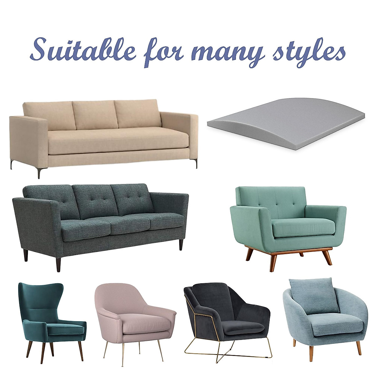 RunNico 20" x 20" Living Room Sofa Sag Support - High-Density Foam Cushion Couch Cushion Support - Sag Repair Replacement for Sofa Couch Loveseat Chair (1, Grey)