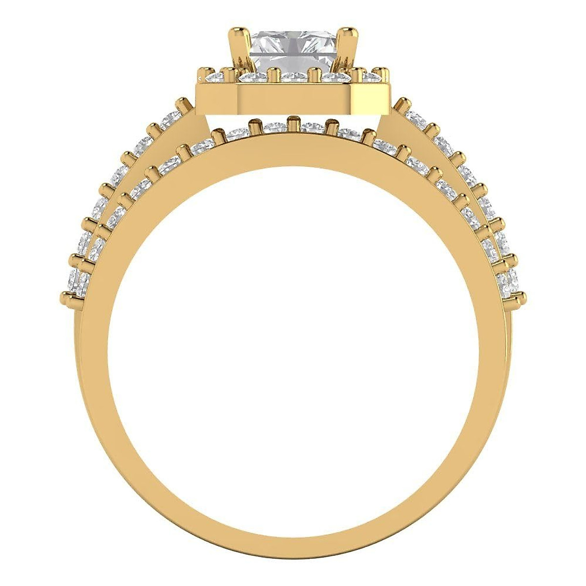 Clara Pucci 2.14ct Emerald Round cut Engraving Pave Halo Solitaire Moissanite Wedding Anniversary Ring band set 14k Yellow Gold Size 7.5