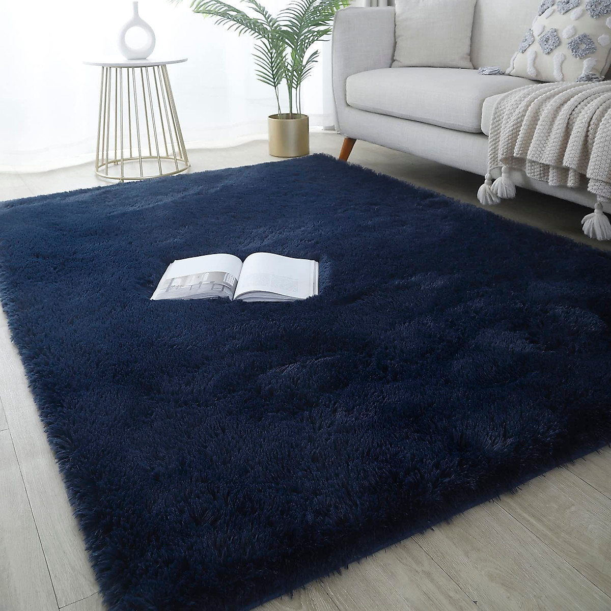 GERBIT Shag Area Rug 5x7 Feet Soft Indoor Rectangular Rugs Carpet Modern Luxury Plush Rugs for Living Room Home Decor Navy Blue