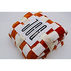 JCG Blanket Luxury Chessboard Plaid Throw Blanket (White/Orange), Fluffy Blankets, Warm Blankets for Winter, Blankets Queen Size, Good Also as Summer Blanket,