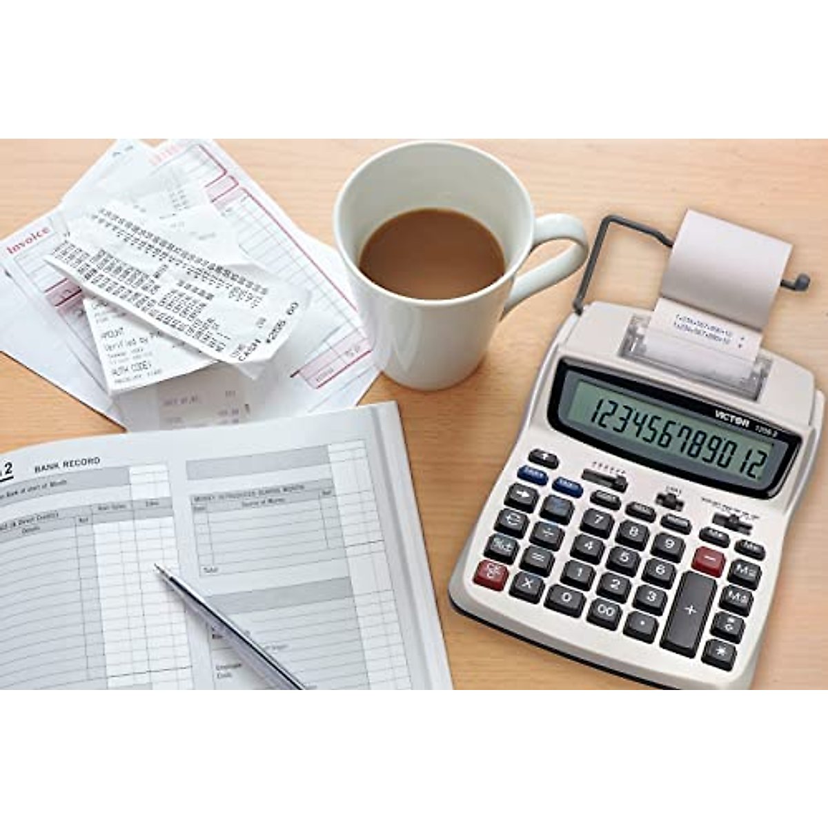 Victor Printing Calculator, 1208-2 Compact and Reliable Adding Machine with 12 Digit LCD Display, Battery or AC Powered, Includes Adapter,White