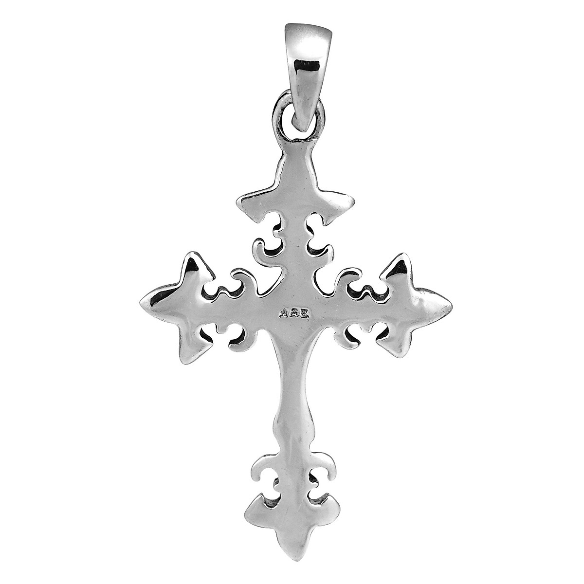 AeraVida Avant Garde Fleur-de-Lis Cross .925 Sterling Silver Pendant