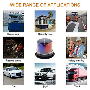 Solar Strobe Warning Light, Waterproof Cover Safety Flashing Light, with Strong Magnetic Base Ceiling Strobe Light, for Construction, Traffic, Factory, Crane Tower, Boat Navigation (Red+Blue)