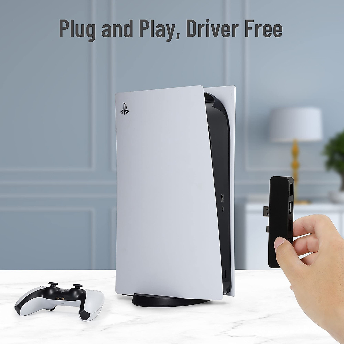 NADESSA USB Hub for PS5, PS5 USB Extender with 4-Port USB and 1-Port USB C