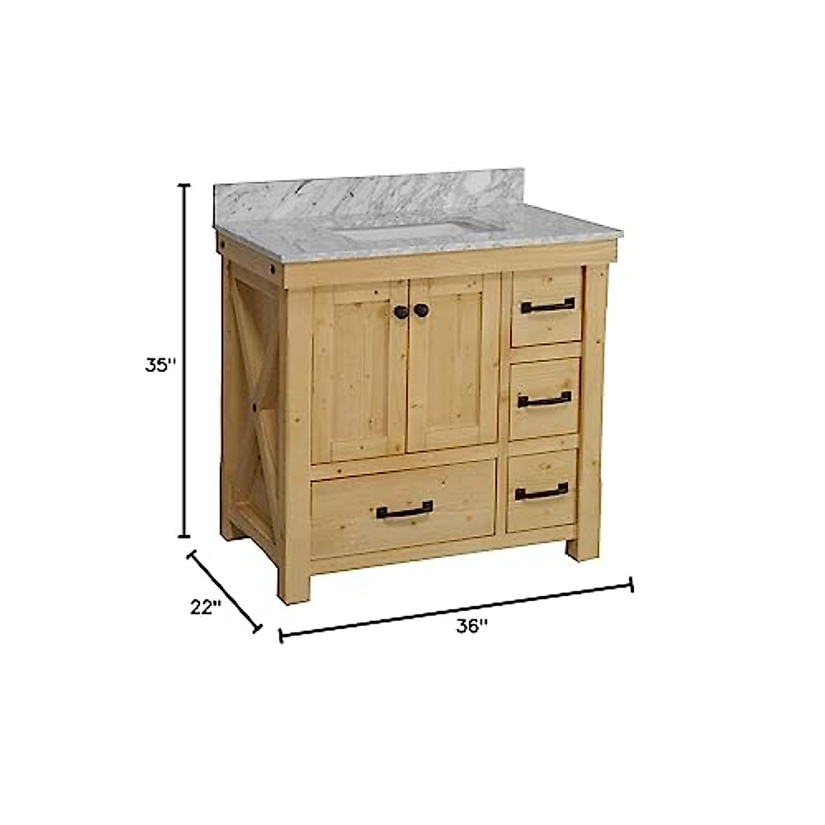 Tuscany 36-inch Bathroom Vanity (Carrara/Driftwood): Includes Driftwood Cabinet with Authentic Italian Carrara Marble Countertop and White Ceramic Sink