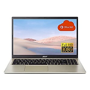 Acer Aspire Thin and Light Laptop, 15.6" FHD Display, Intel Celeron Dual-Core N4500 Processor, 8GB RAM, 256GB SSD, Webcam, WiFi, HDMI, Bluetooth, Windows 11, Safari Gold + One Year Office365