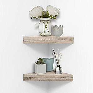 AHDECOR Rustic Wood Corner Wall Shelves, Wall Mounted Floating Corner Shelf for Home Décor, 2-Pack