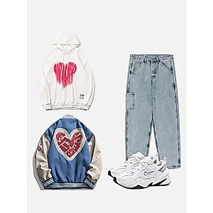 Aelfric Eden Men's Letter Foaming Love Print Varsity Jacket Vintage Graphic Baseball Jacket Unisex Coats Streetwear