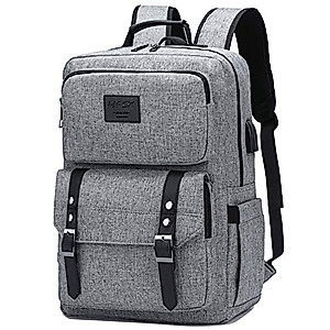 HFSX Laptop Backpack Women Men College Backpacks Bookbag Vintage Backpack Book Bag Fashion Back Pack Anti Theft Travel Backpacks with Charging Port fit 15.6 Inch Laptop Grey