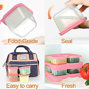 Matyz 12-Pack Plastic Food Storage Containers With Lids Airtight Freezer Safe (Pink, 4 OZ Each) - Baby Food Freezer Trays With Lids Baby Cubes Food Storage - Stackable Baby Food Storage Containers