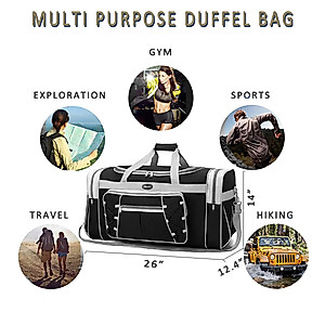Travel Duffle Bags for Men Weekender Over Night Carry On Bag Lightweight Extra Large Oxford Duffel Gym Sturdy Luggage Water-Proof for Men & Women 26" (Blue Gold), Black White, X-Large