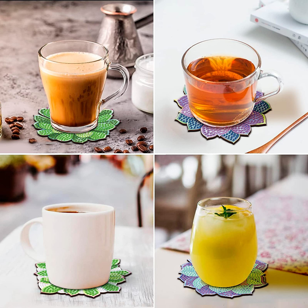 8 PCS Green Plant Diamond Art Coasters Green Plant Diamond Art Coasters Kits with Holder Green Plant DIY Coasters Coasters for Beginners, Adults, Kids, Diamond Art Crafts Supplies