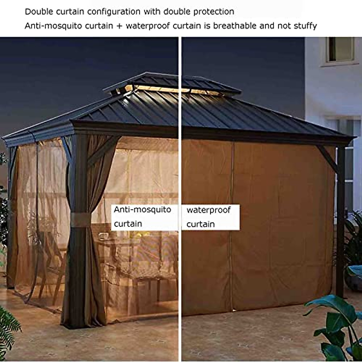 Outdoor Hardtop Galvanized 10X 10ft Steel Double Roof Permanent Gazebo Canopy Aluminum Frame Patio Gazebo with Curtains and Netting