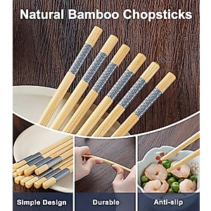LOROTOCO 10Pairs Bamboo Chopsticks Reusable | Dishwasher Safe | Non slip | Chinese -（9.45in）