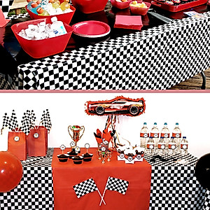 Teruntrue 10 Packs Black Checkered Plastic Tablecloth 54"x108"Black and White Checkered Table Cover Disposable Racing Table Cloth Will Cover Any Table up to 8 ft for Weddings Birthday Party Décor