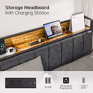 Queen Bed Frame with Headboard, Metal Platform Bed with Smart LED Lights and USB Charging Station, Easy Assembly, No Box Spring Needed