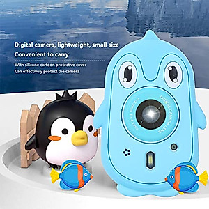 IPS Screen with Silicone Cover Cartoon Children Digital Camera, Children Camera, Portable for Boys Girls(Blue)