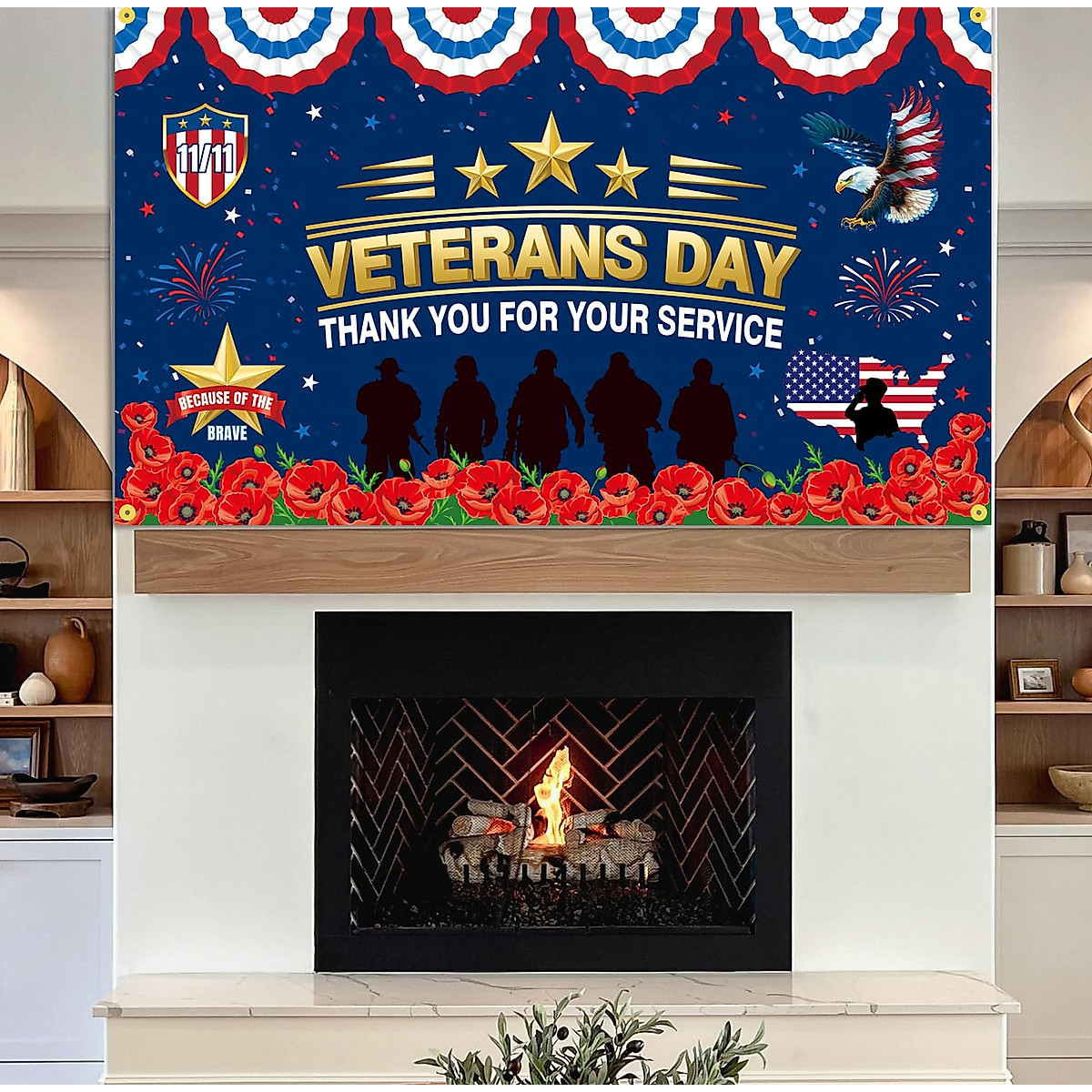 JKQ Veterans Day Thank You for Your Service Backdrop Banner 73 x 43 Inch Thank You Veterans Banner America Patriotic Party Decorations Honoring All Who Served Indoor Outdoor Photo Booth Props