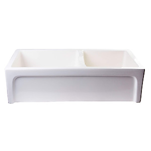 ALFI brand AB3618ARCH-B Arched Apron Thick Wall Fireclay Double Bowl Farm Sink, 36", Biscuit
