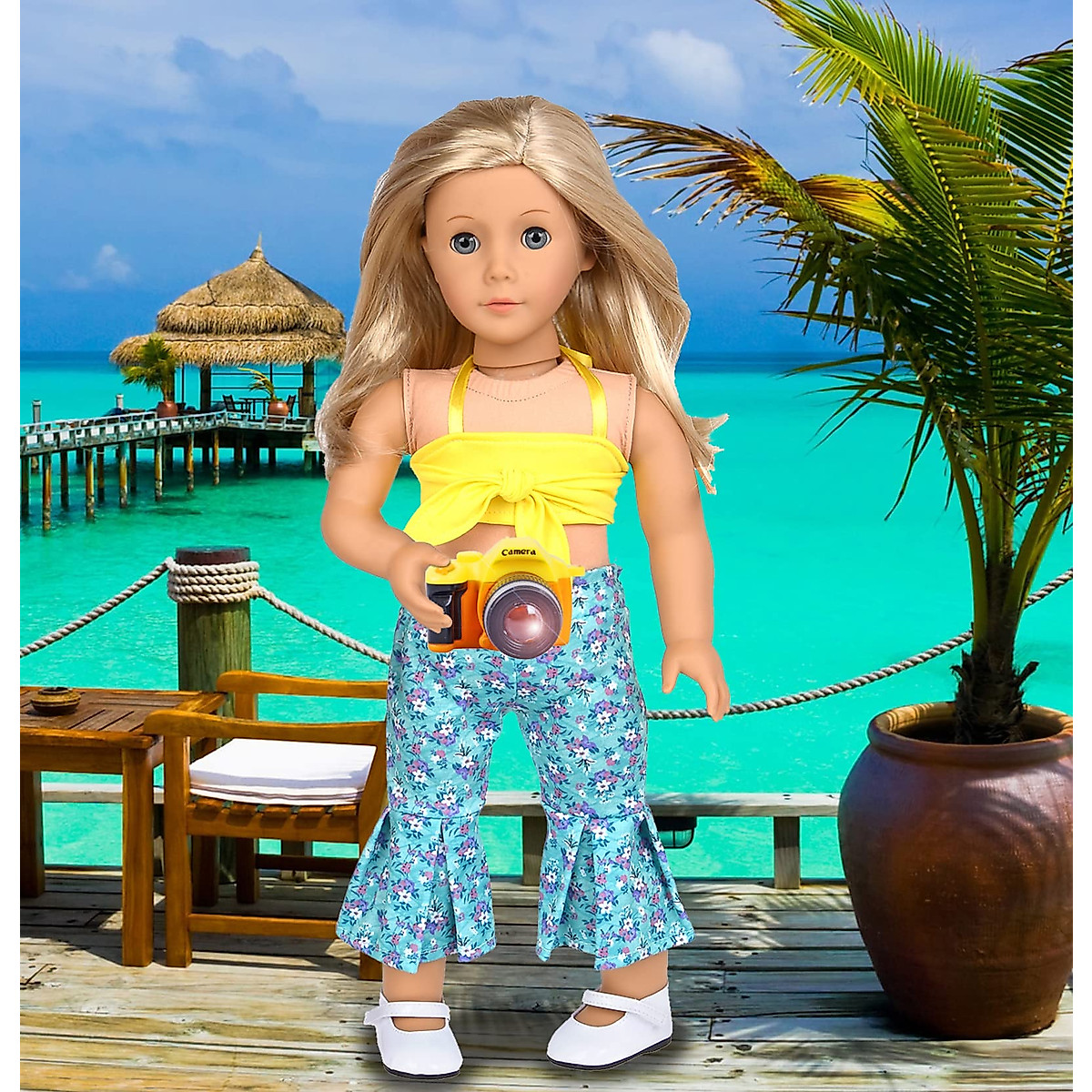 ebuddy Doll Clothes and Accessories 18 Inch Doll Travel Set with Unicorn Printed Luggage Suitcase Fit for 18 inch Girl Doll,Most 18 Inch Dolls(No Doll)