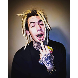 JINAO Silver Vampire Fangs Teeth Grillz Face 18K Gold Plated Top Bottom Grills for Your Teeth Set for Men and Women Hip Hop Jewelry (Silver grillz)