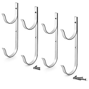 Aquatix Pro Pool Pole Hanger Premium 4pc Aluminium Holder Set, Ideal Hooks for Telescopic Poles, Skimmers, Leaf Rakes, Nets, Brushes, Vacuum Hose, Garden Tools and Swimming Pool Accessories