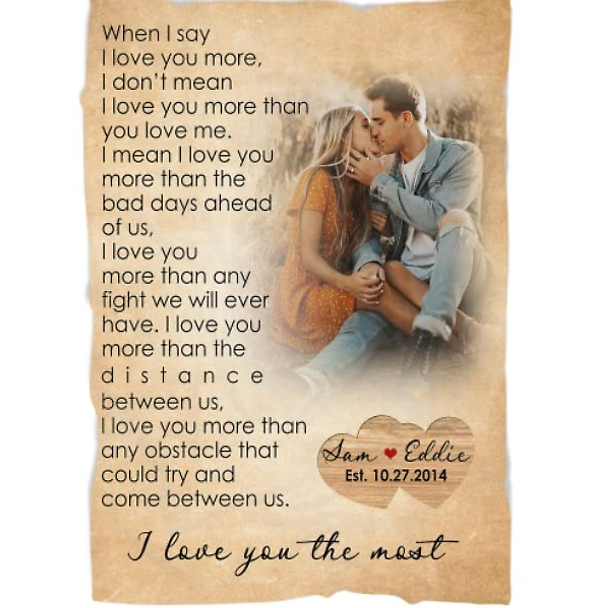 Personalized Couple Blanket with Photo When I Say I Love You More Blanket Great Customized Gifts for Her Or Him in Anniversary- Custom Image Blanket Soft and Warm for My Love in Father's Day