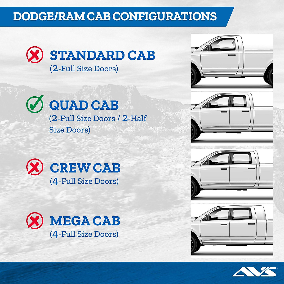 Auto Ventshade [AVS] In-Channel Ventvisor / Rain Guards | Smoke Color, 4 pc | 194656 | Fits 2005 - 2011 Dodge Dakota Quad Cab