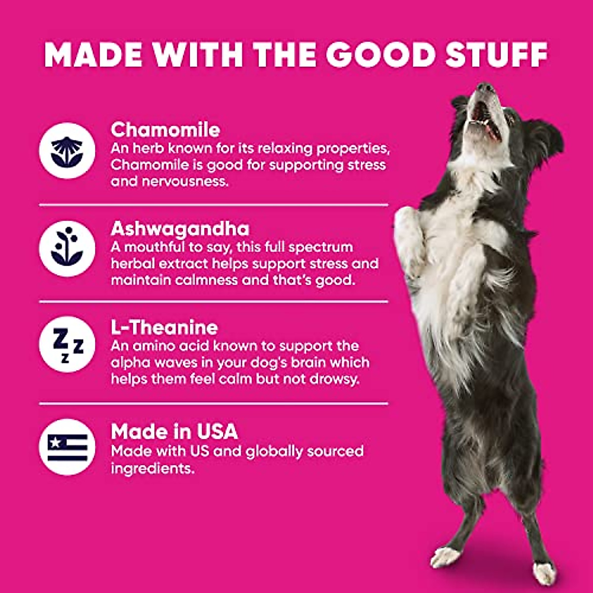 GoodGood Calming Dog Supplements; Helps Manage Stress and Nervousness; Chewable Soft Treats with Ashwagandha, Chamomile, L-Theanine; Probiotics; 90 Natural Flavor Chews