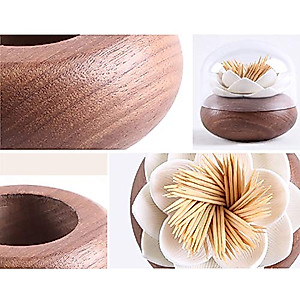 HomDSim Wooden Base Lotus Cotton Swab Holder,Cotton Bud Small Q-Tips Toothpicks Brushes Holder Box Case Storage Organizer Jar with Clear Lid Dustproof Cover