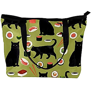 Tote Bag Women Satchel Bag Handbag Stylish Tote Handbag for Women Hobo Bag Fashion Crossbody Bag, Cartoon Animal Black Cat Sushi